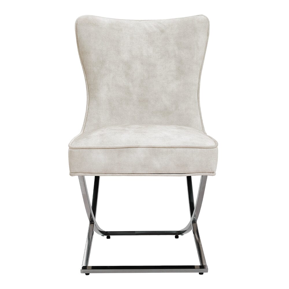 Set of 2 Beige High Back Dining Chairs with velvet Upholstered – Living ...