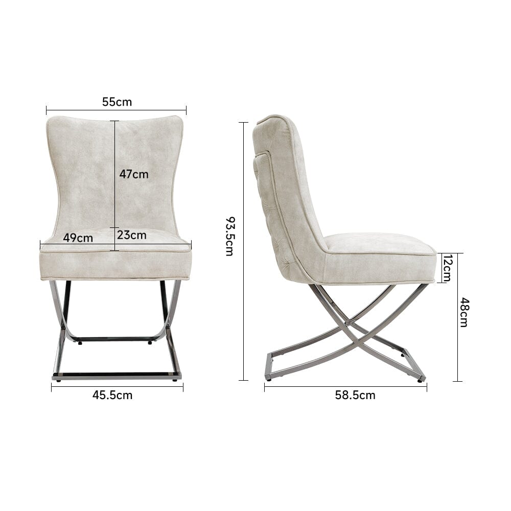 Set of 2 Beige High Back Dining Chairs with velvet Upholstered – Living ...