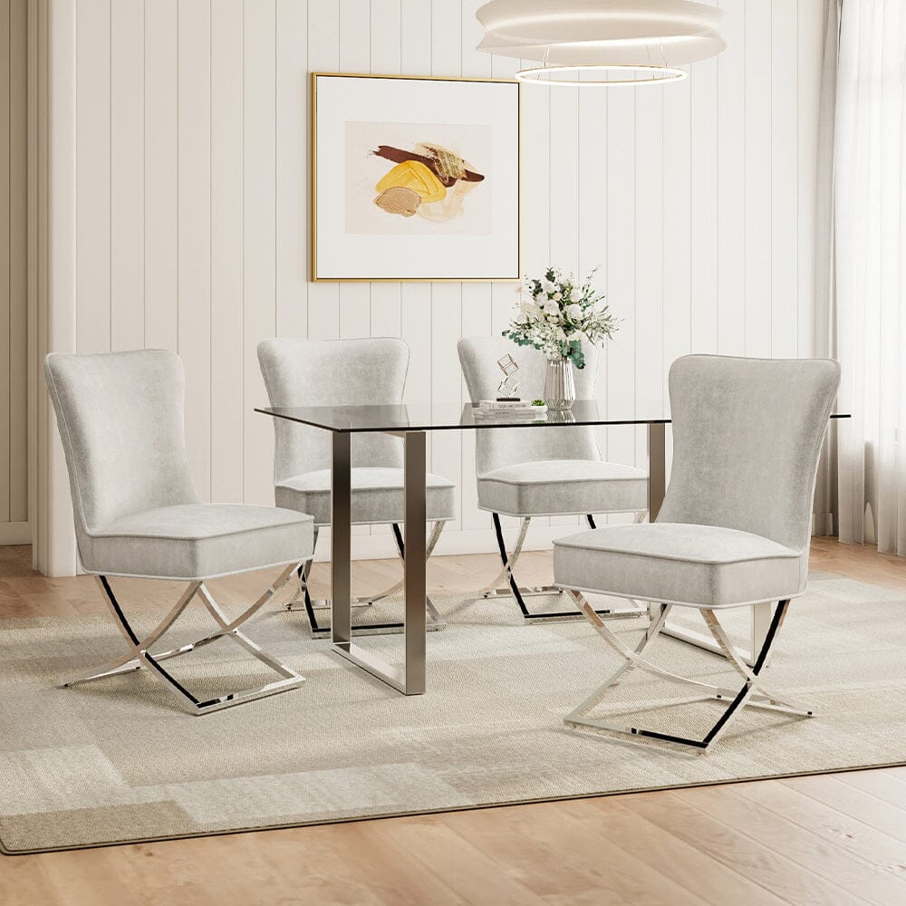 Set of 2 Beige High Back Dining Chairs with velvet Upholstered – Living ...