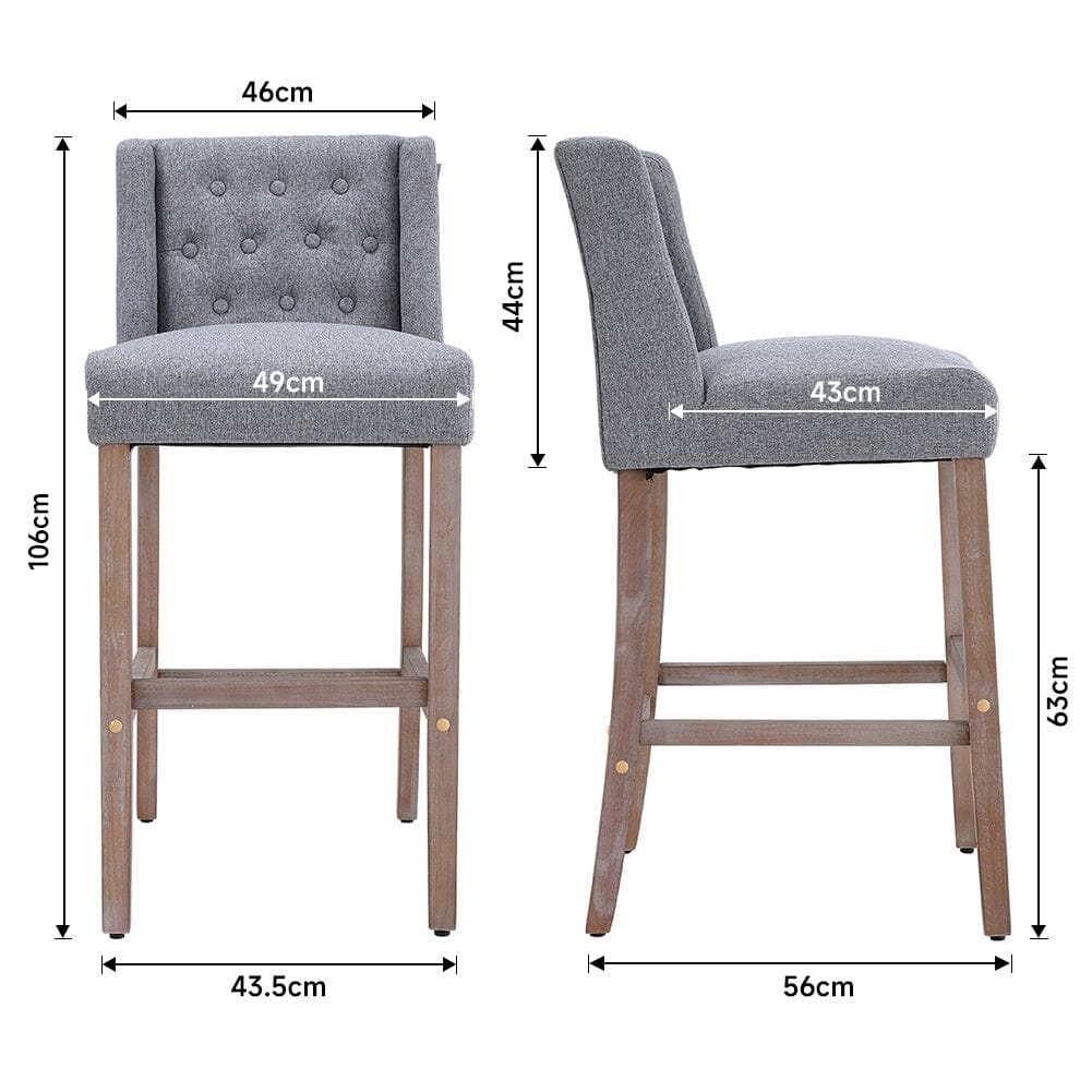 Set of 2 99cm Hight Bar Stools Linen Upholstered with Wood Legs ...