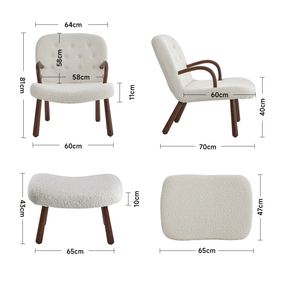 Modern White Lamb Wool Armchair with Ottoman Set Lounge Chair with Foo ...