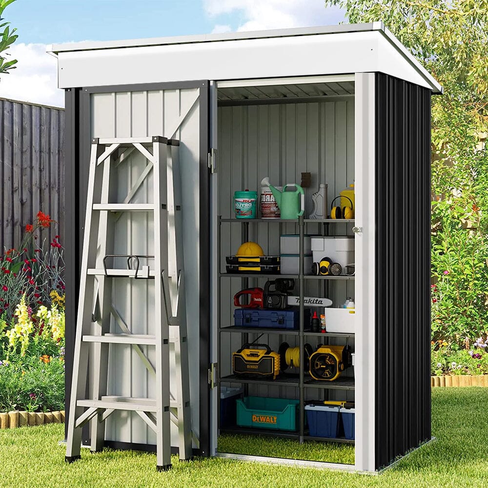 162cm Wide Metal Storage Shed with Rack Patio Garden Tool House ...