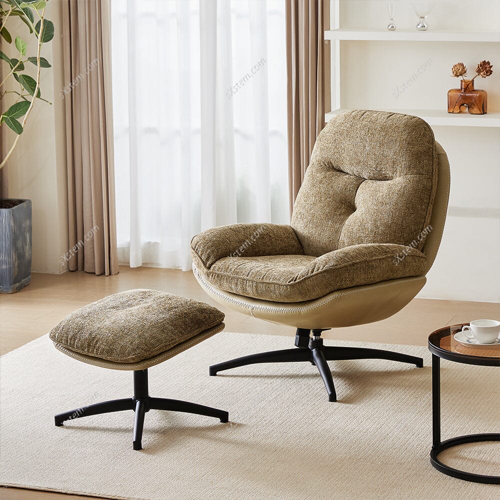 Chenille Lounge Chair with Footstool – Living and Home