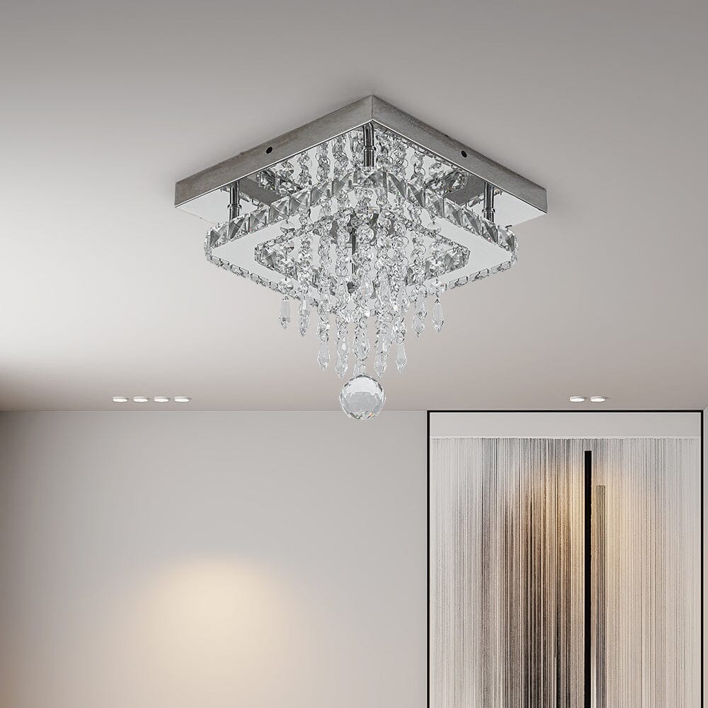Modern Square Crystal Ceiling Light with Droplets – Living and Home