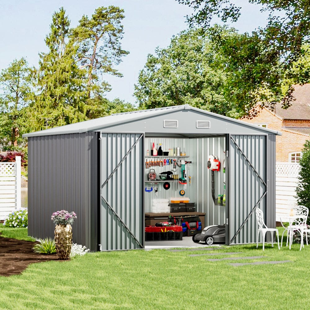 10.5ft W x 6.7ft H Outdoor Garden Metal Storage Shed Motorcycle Sheds ...