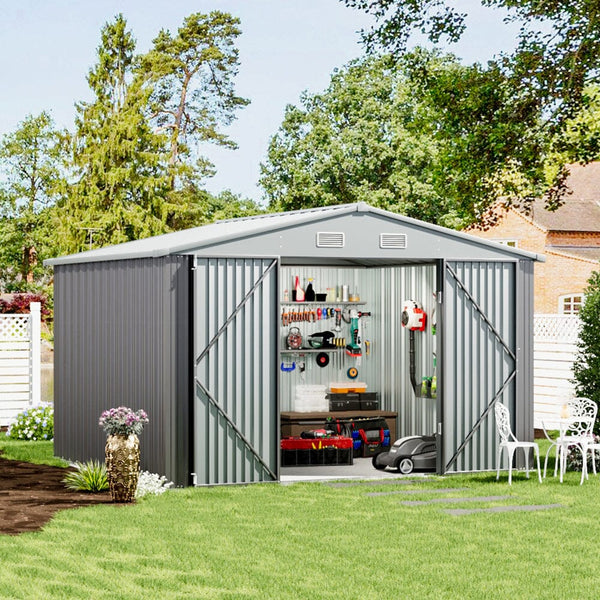 10.5ft W x 6.7ft H Outdoor Garden Metal Storage Shed Motorcycle Sheds ...