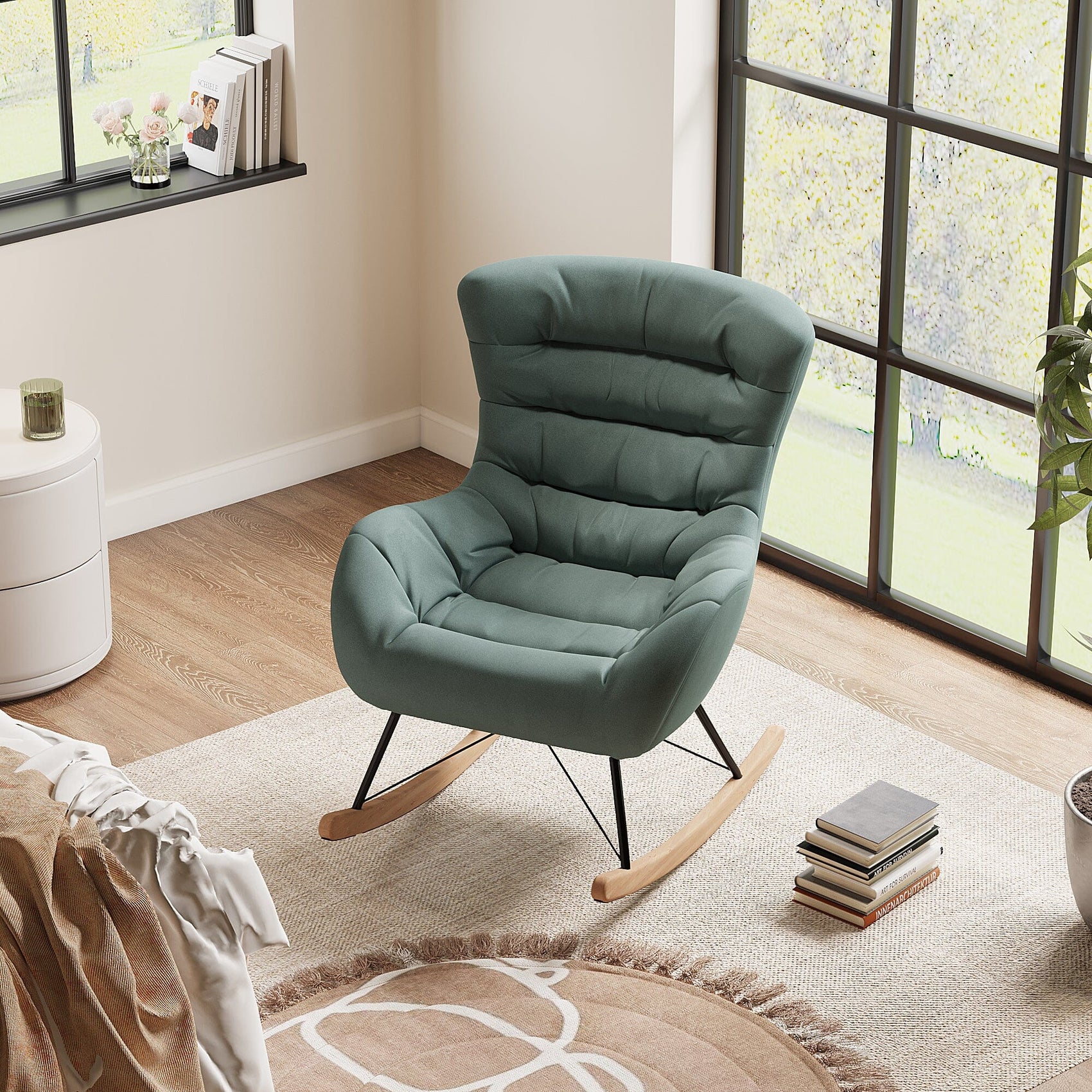 96cm Height Cyan Nordic Wooden Rocking Chair for Living Room Bedroom ...