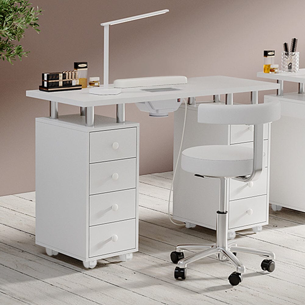 4ft Wide White Movable Manicure Table Nail Station with Dust Collector ...