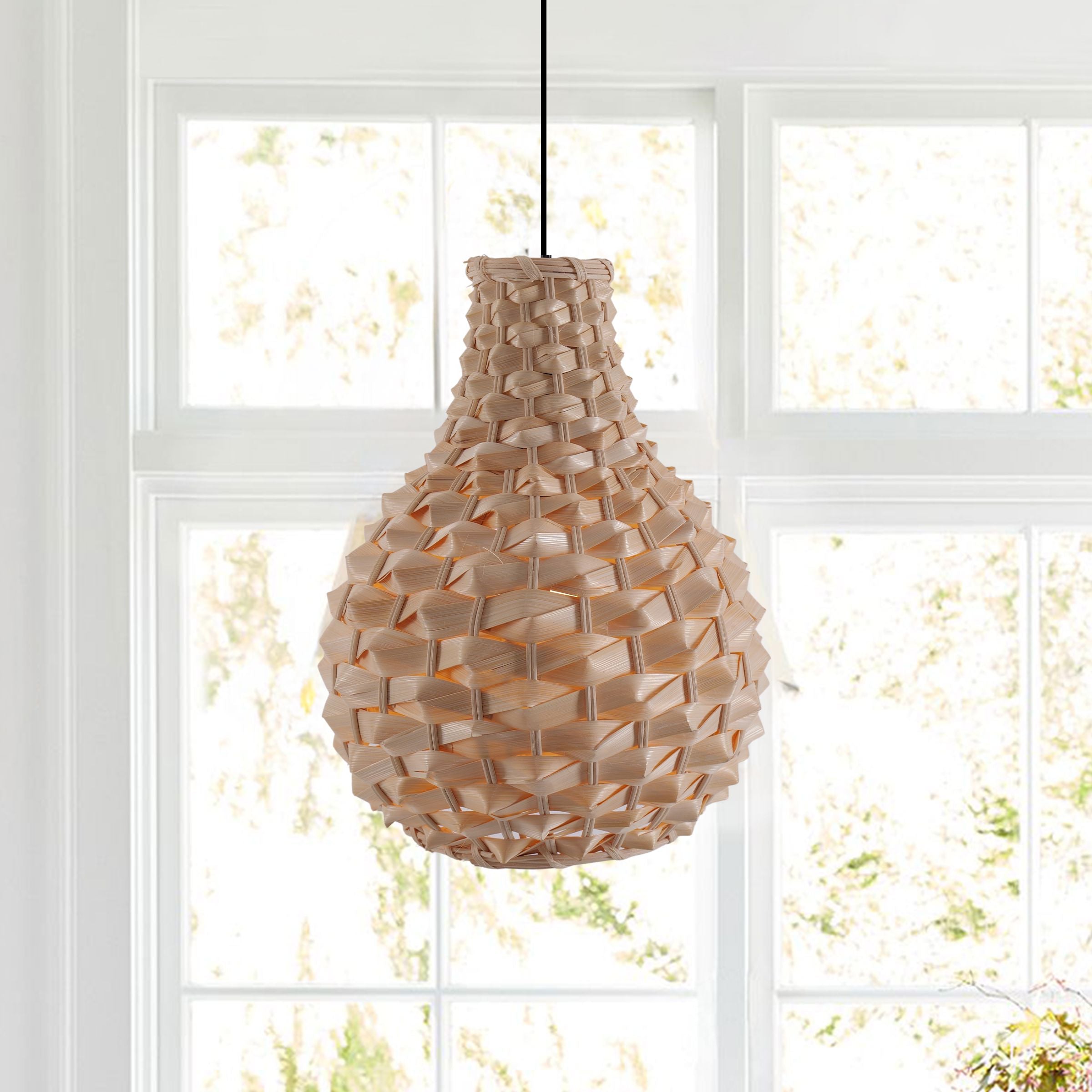 Lightsin Bamboo Hand-Weaving Pendant Light Natural Art Lighting Fixtur ...