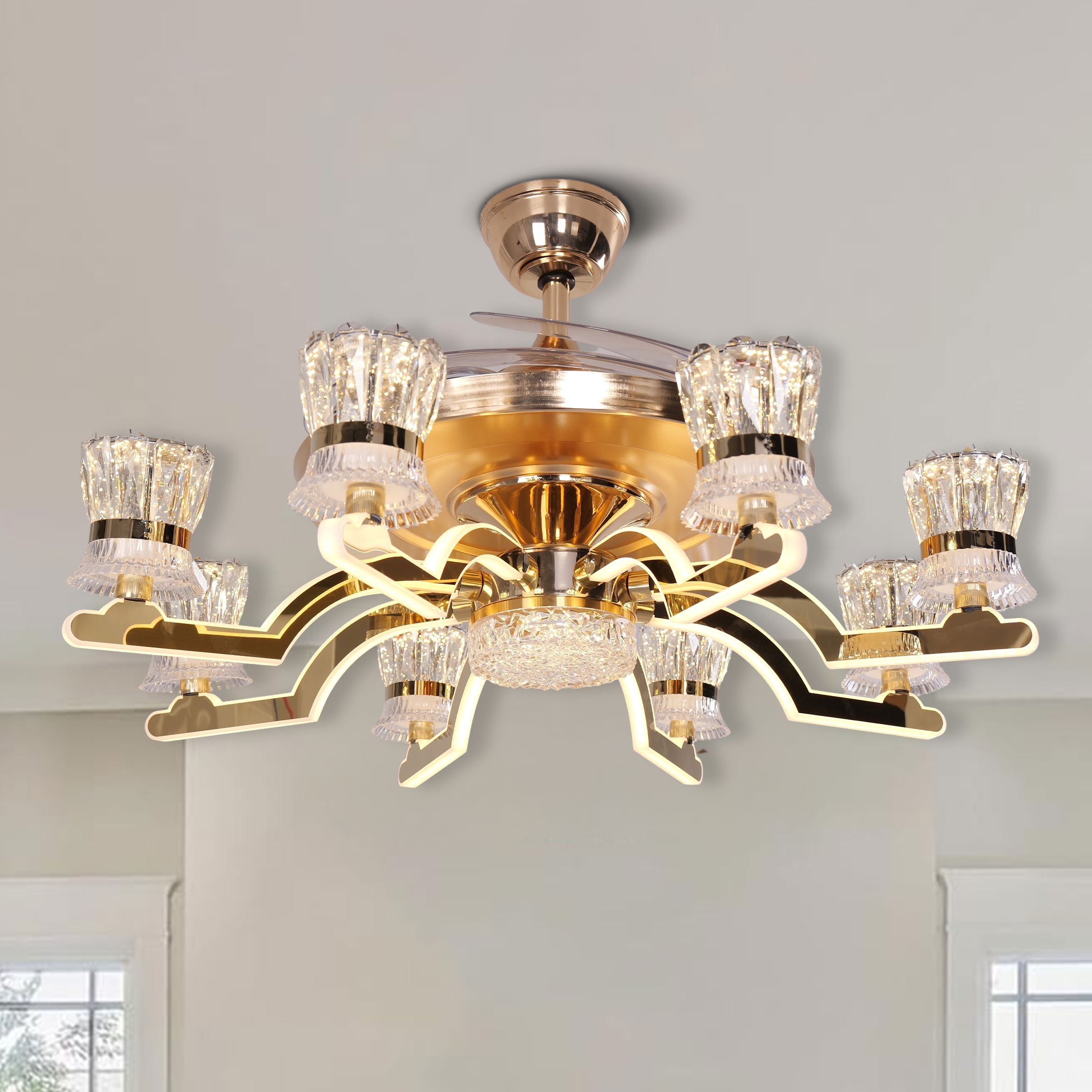 Lightsin Ceiling Fan Light with Gold Copper and Crystal 78cm Elegant F ...