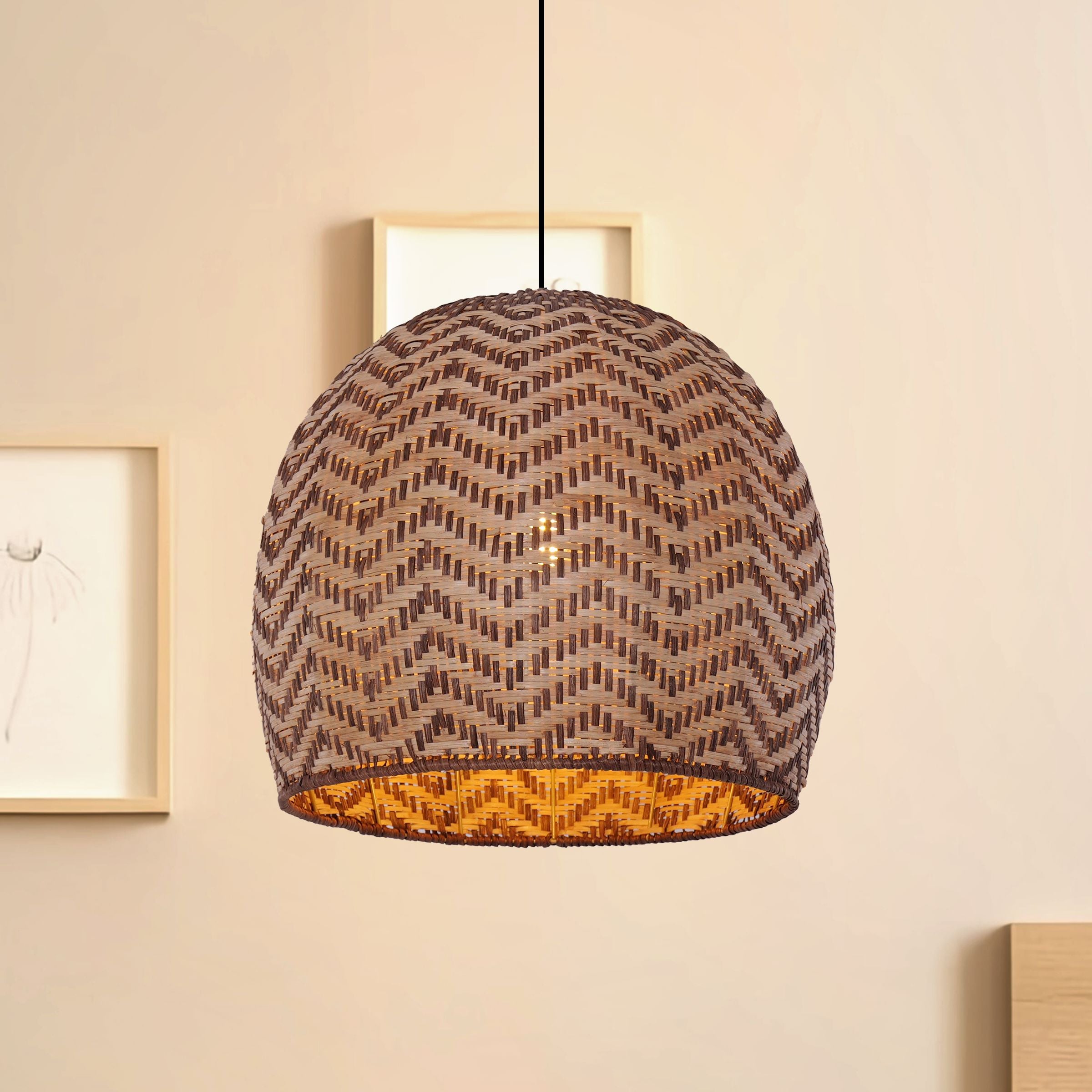 Lightsin Woven Rattan Ceiling Light with Wave Details for Modern Ceili ...