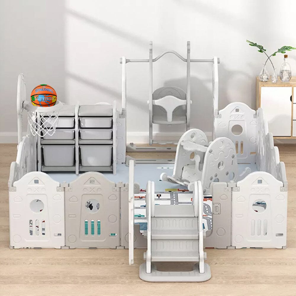 Folding Baby Play Pen Basketball Hoop and Mat Kids Activity Center – Living and Home