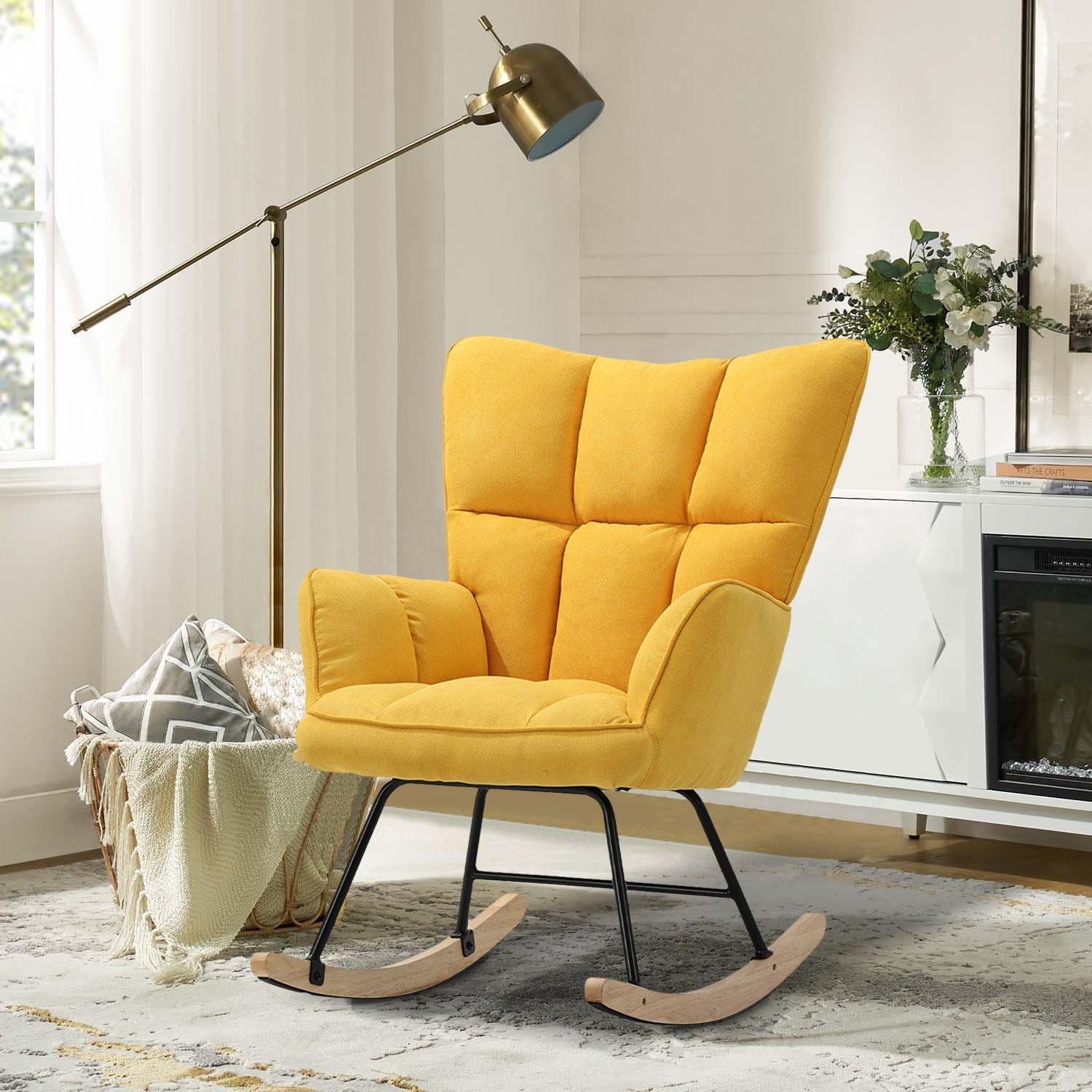 3ft Height Tufted Linen Upholstered Rocking Chair – Living and Home