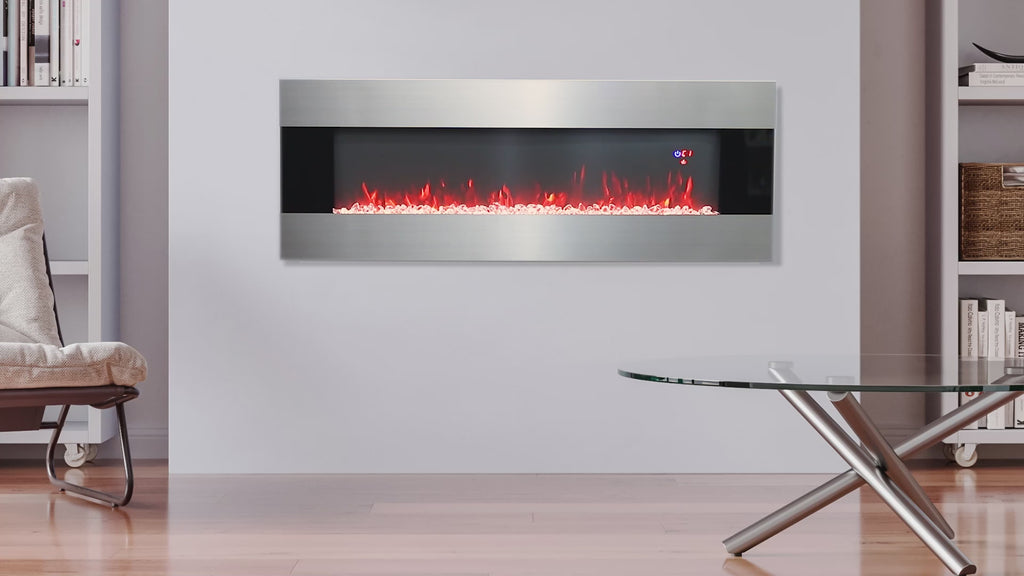 40 Inch Silver Electric Fireplace Wall Mounted Electric Fireplaces wit ...