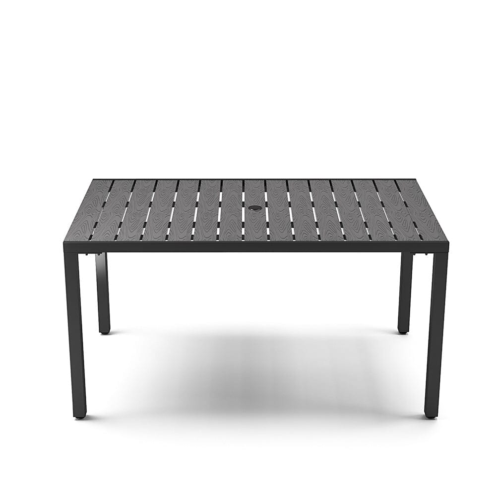 150cm Wood Effect Garden Dining Table with Parasol Hole in Grey ...