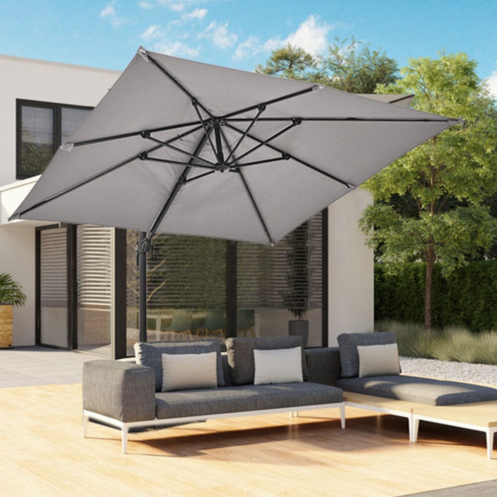 Grey 2.5m Cantilever Parasol with Base for Garden – Living and Home