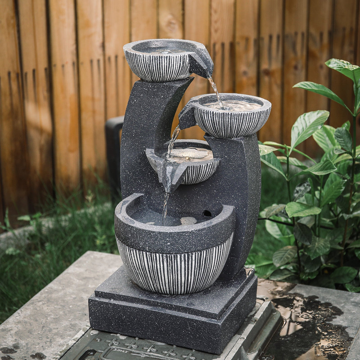 Cascading Bowls Garden Water Feature Fountain 4-Tier Fountain LED Foun ...