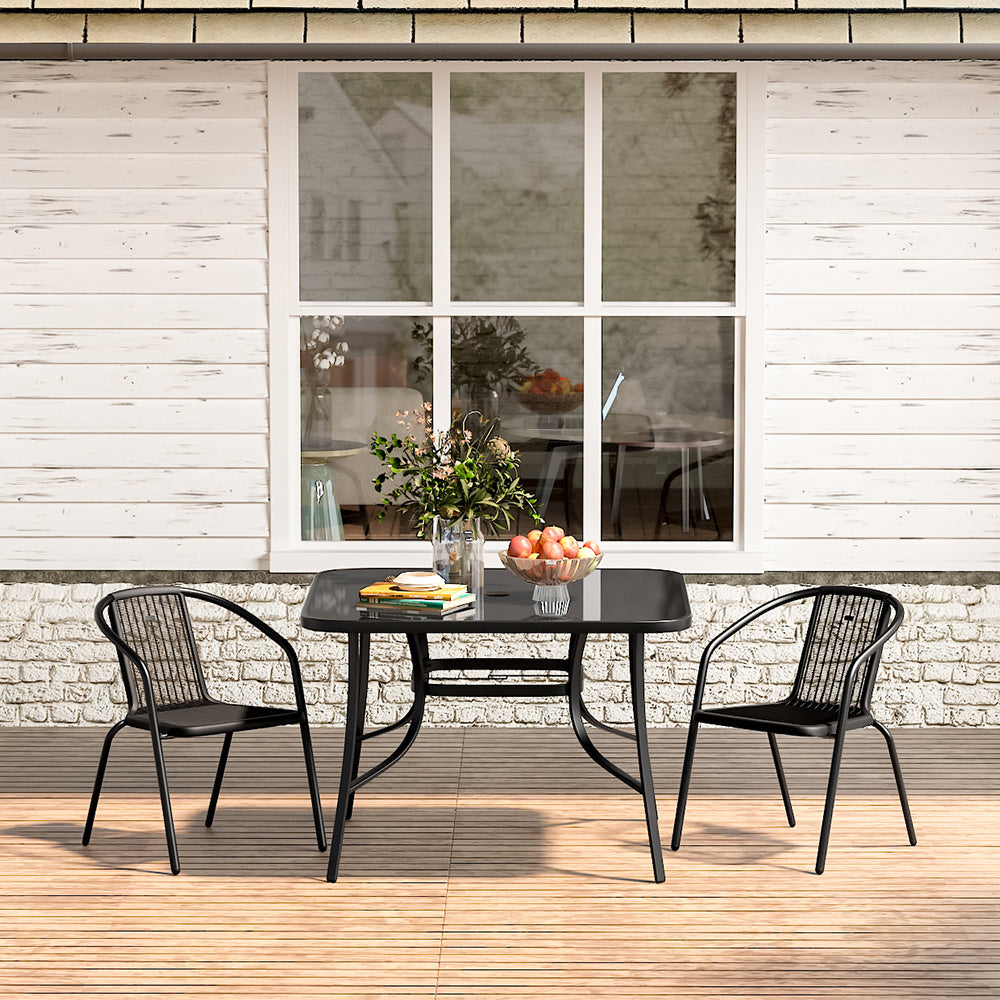 2 Seater Outdoor Table Square Tempered Glass Table and Garden Chairs ...
