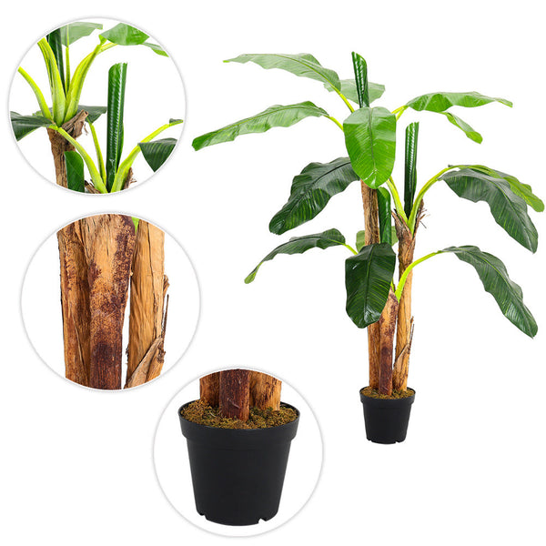 180cm H Lifelike Banana Artificial Tree 3 Trunk in Black Planter ...