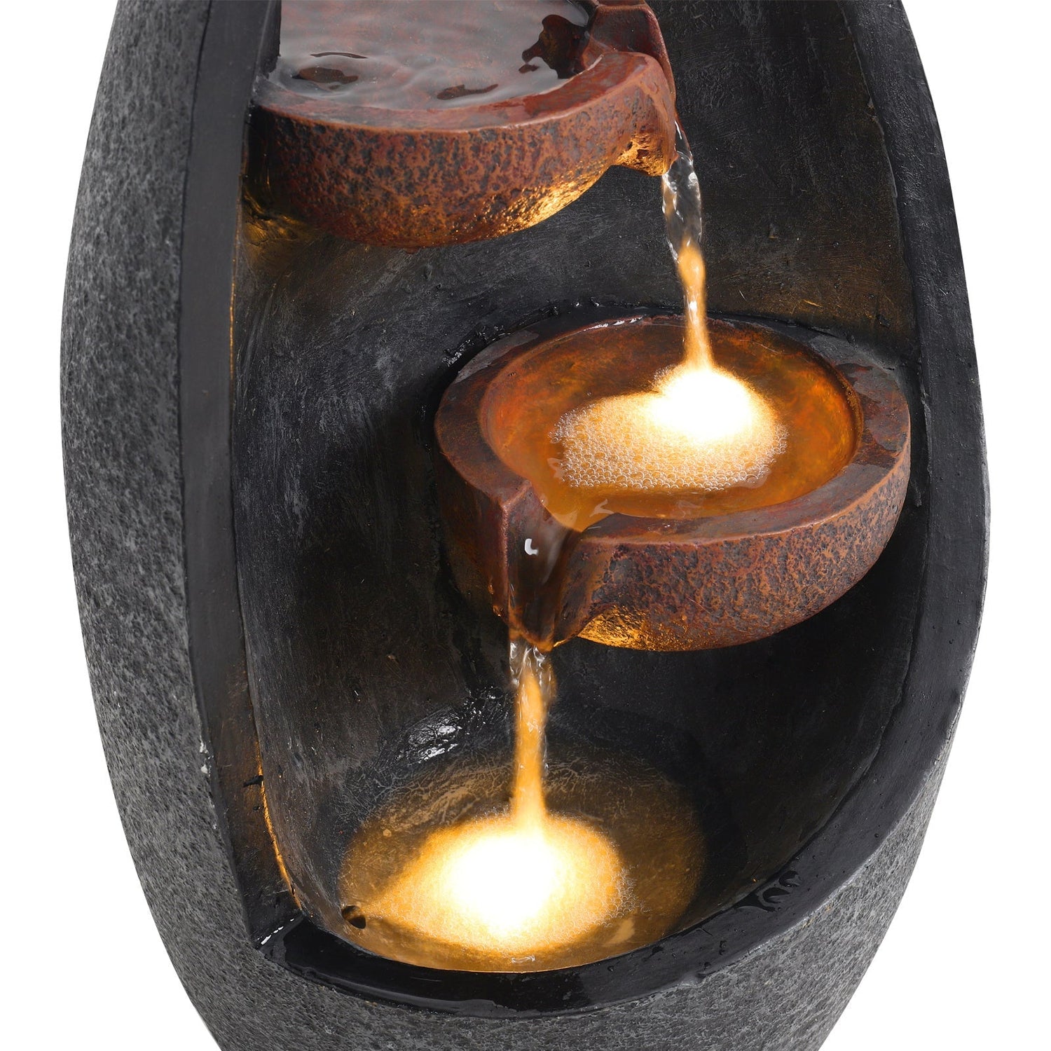 Garden Water Feature Fountain with LED Light Electric Pump Cascade Hom ...