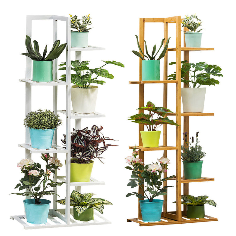6 Tier Flower Stand Plant Pot Display Ladder Shelves Bamboo Shelf Stor ...