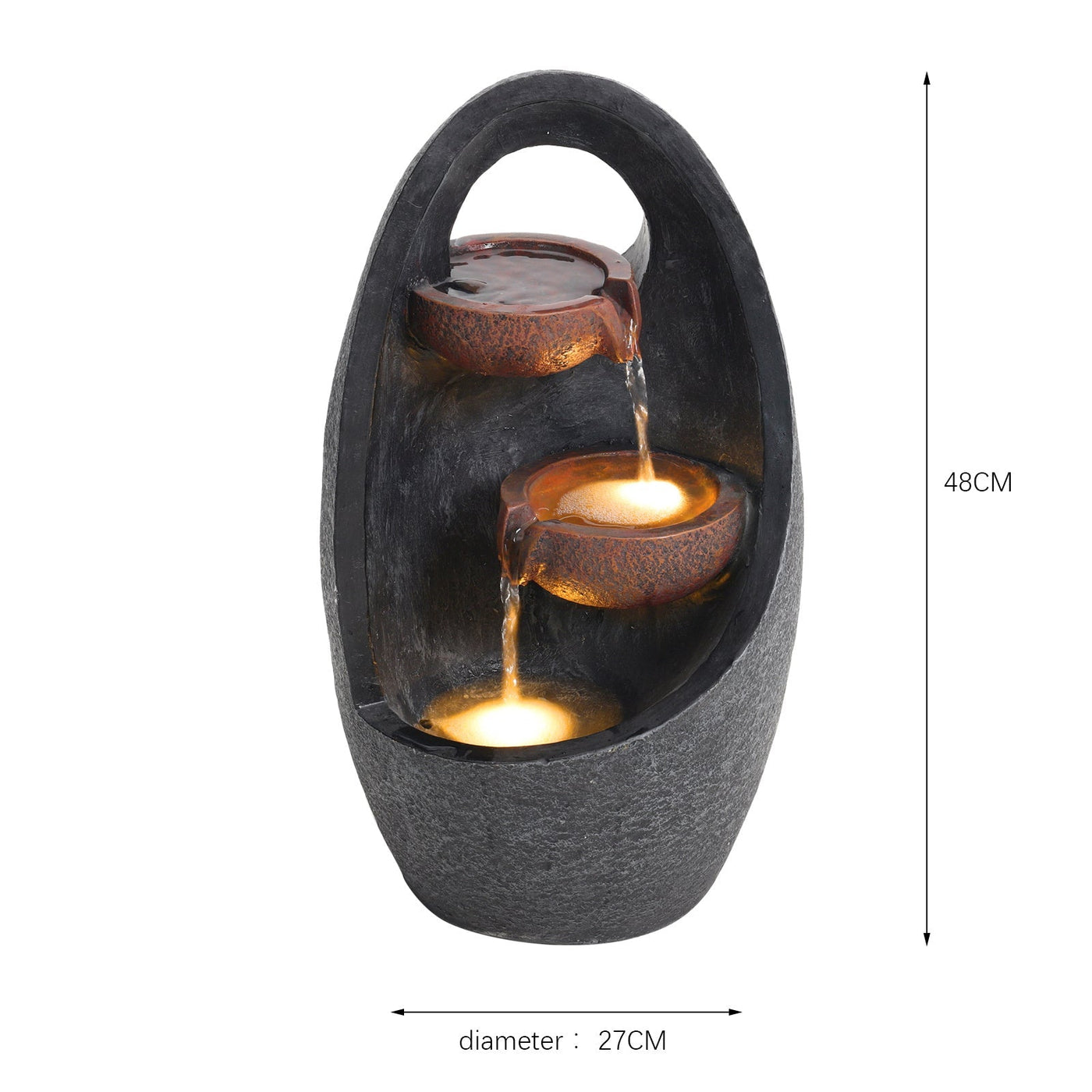 Garden Water Feature Fountain with LED Light Electric Pump Cascade Hom ...