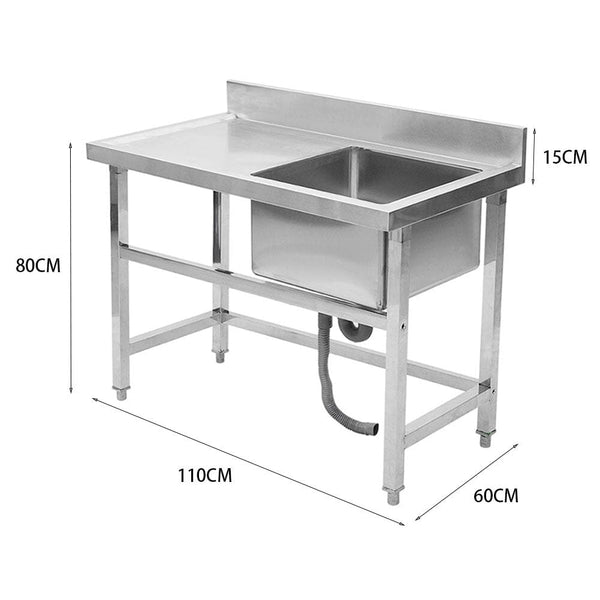 4ft W Stainless Steel Kitchen Commercial Catering Sink with 1/2 Large ...