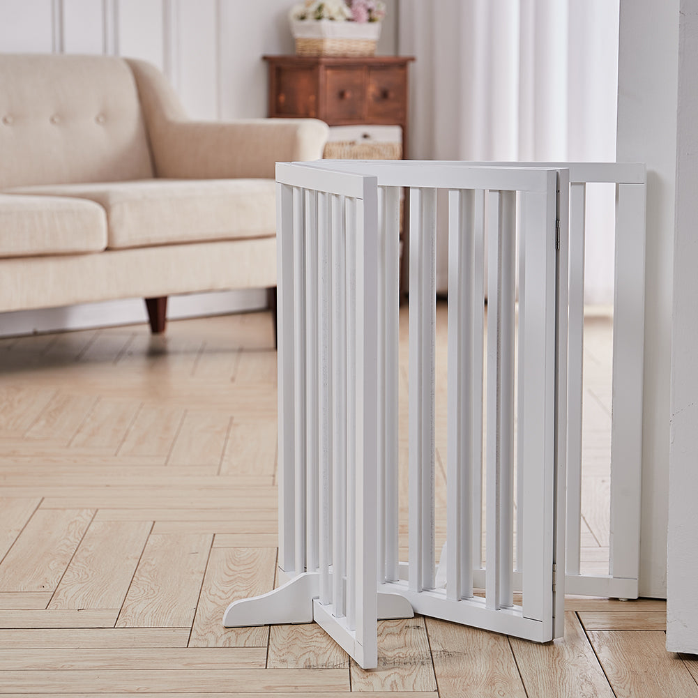 Folding Pet Gate 4 Panel Wooden Safety Gate with 360°Swivel Metal Hing ...