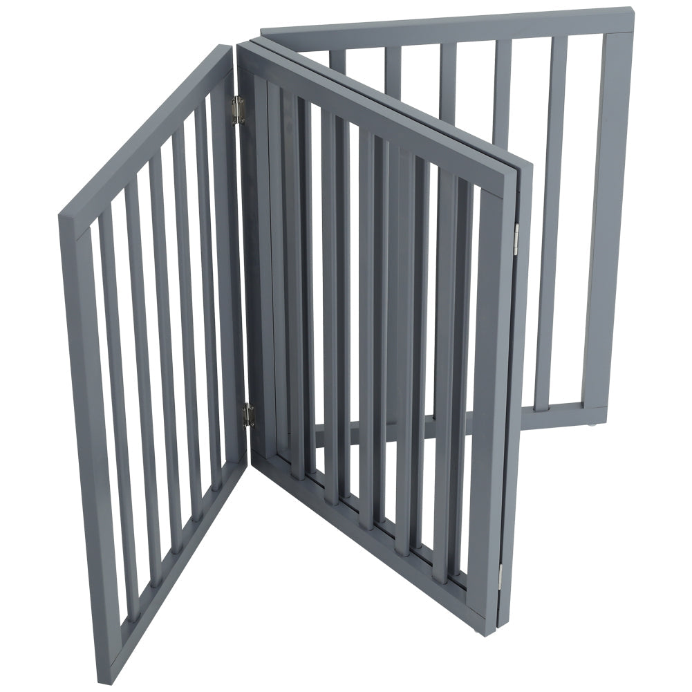 Folding Pet Gate 4 Panel Wooden Safety Gate with 360°Swivel Metal Hing ...