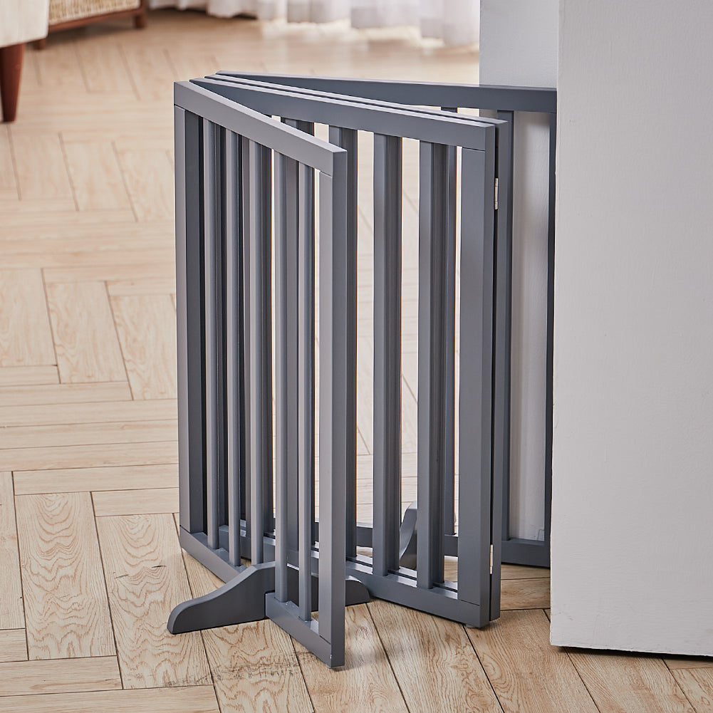 Folding Pet Gate 4 Panel Wooden Safety Gate with 360°Swivel Metal Hing ...