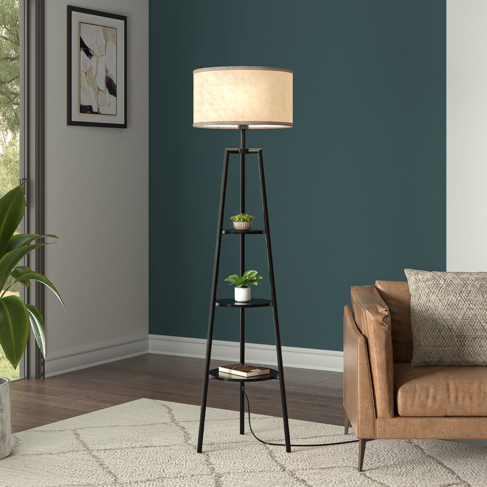 Elegant Round Shelf Lamp with Fabric Shade – Living and Home