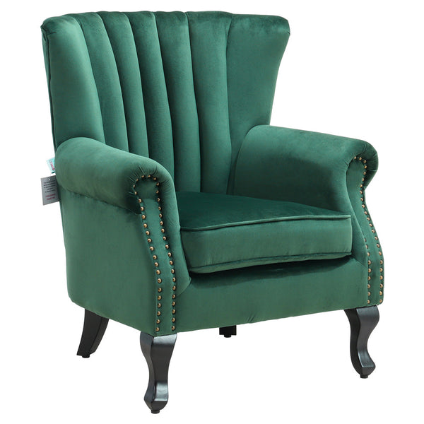 Green Velvet Upholstered Wingback Chair Thick Padded Armchair – Living ...