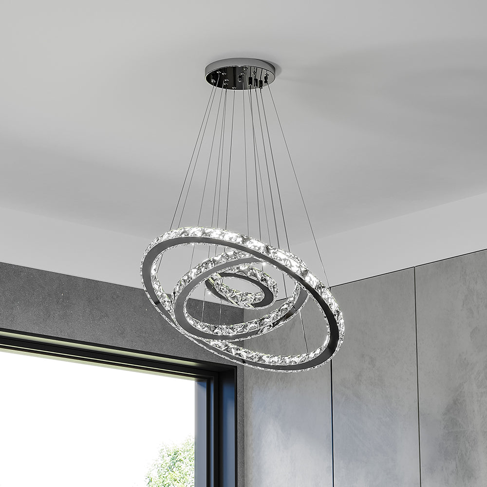 3 Rings Ceiling Light Crystal LED Chandelier Pendant Non-Dimmable ...