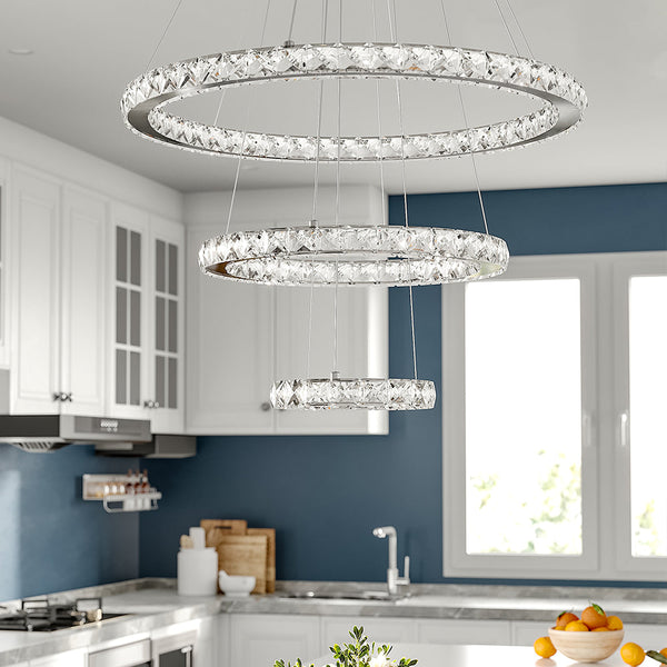 3 Rings Ceiling Light Crystal LED Chandelier Pendant Non-Dimmable ...