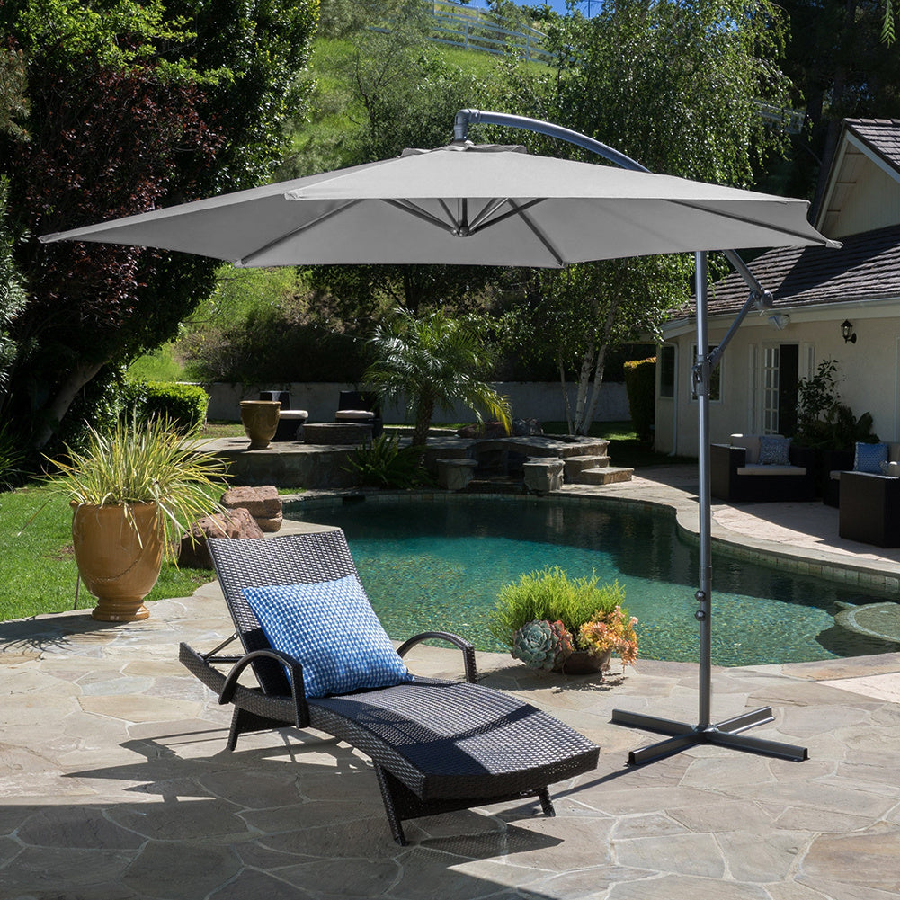 3M Light Grey Sun Parasol Hanging Banana Umbrella Outdoor Sun Shade ...