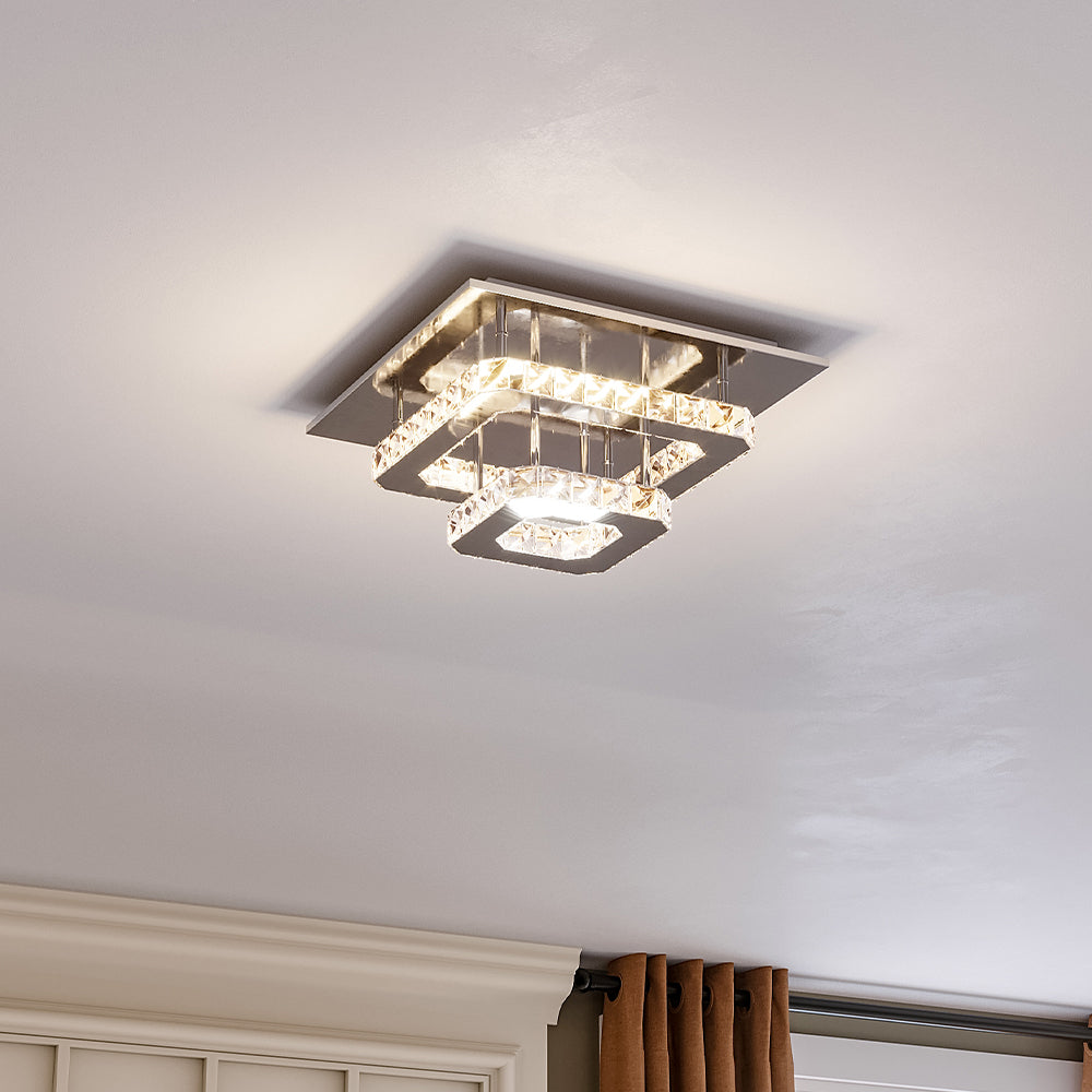 Modern 2-Tier Crystal LED Ceiling Light Fixture Dimmable/Non-dimmable ...