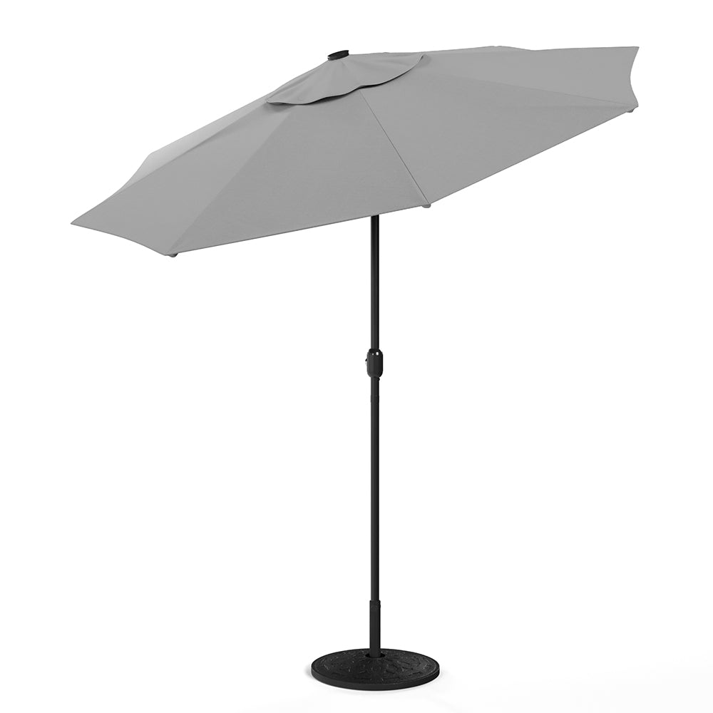 Light Grey 3m Iron Garden Parasol Sun Umbrella With Solar LED Lights ...