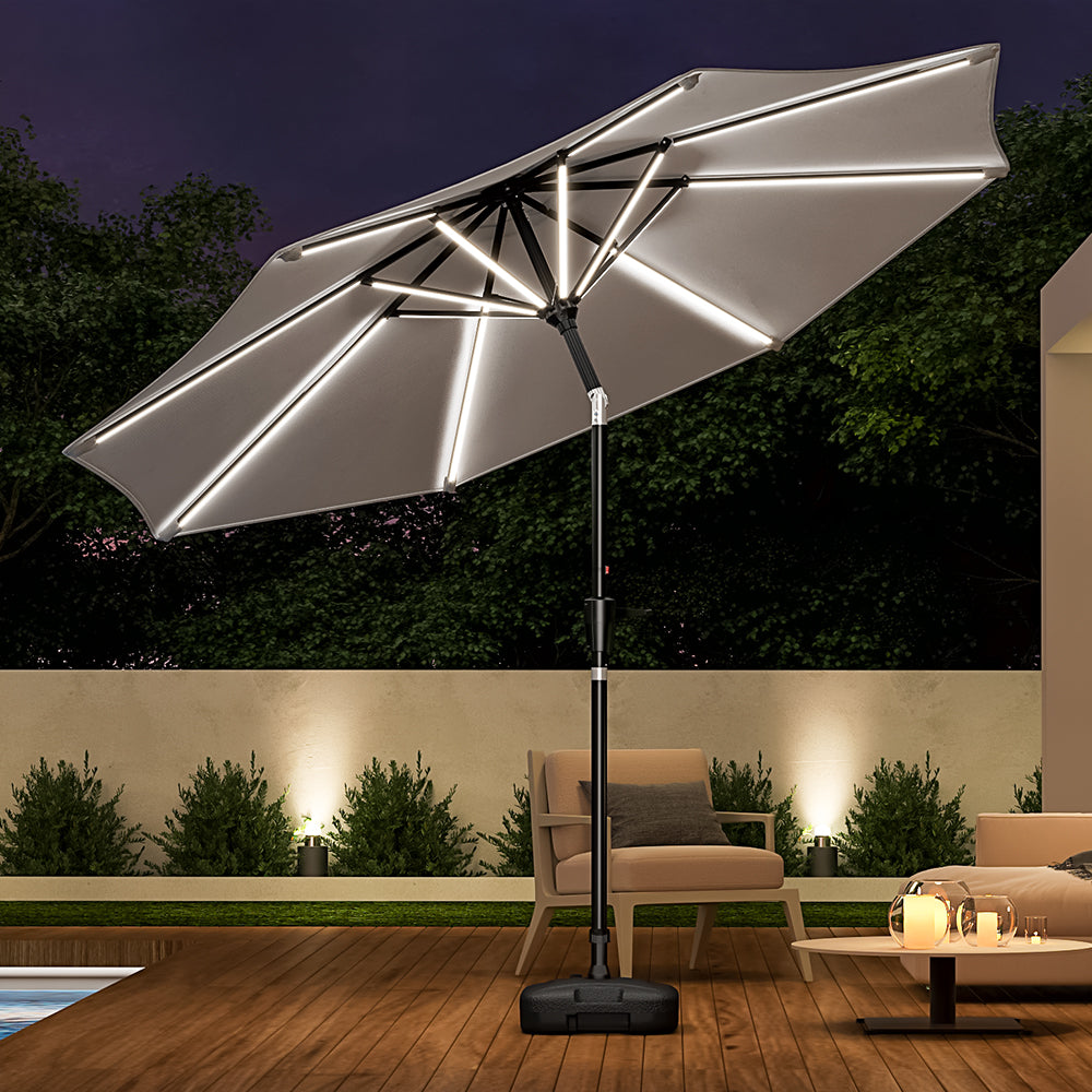Light Grey 3M Lighted Market Sunbrella Umbrella with Solar Strip LED L ...