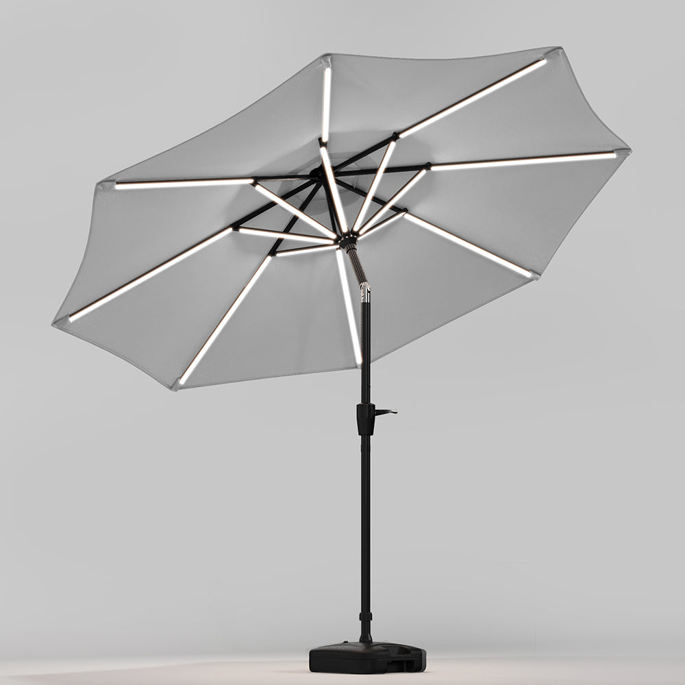 Light Grey 3M Lighted Market Sunbrella Umbrella with Solar Strip LED L ...
