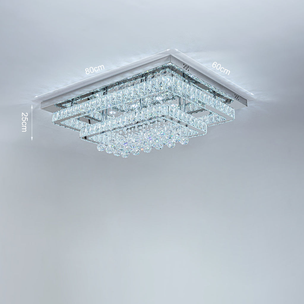 80cm Wide Double-Tier Crystal LED Ceiling Light 100W – Living and Home