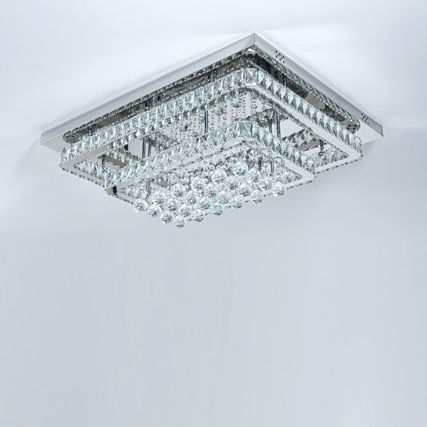 100W Wide Square Tiered Crystal LED Ceiling Light 80cm – Living and Home