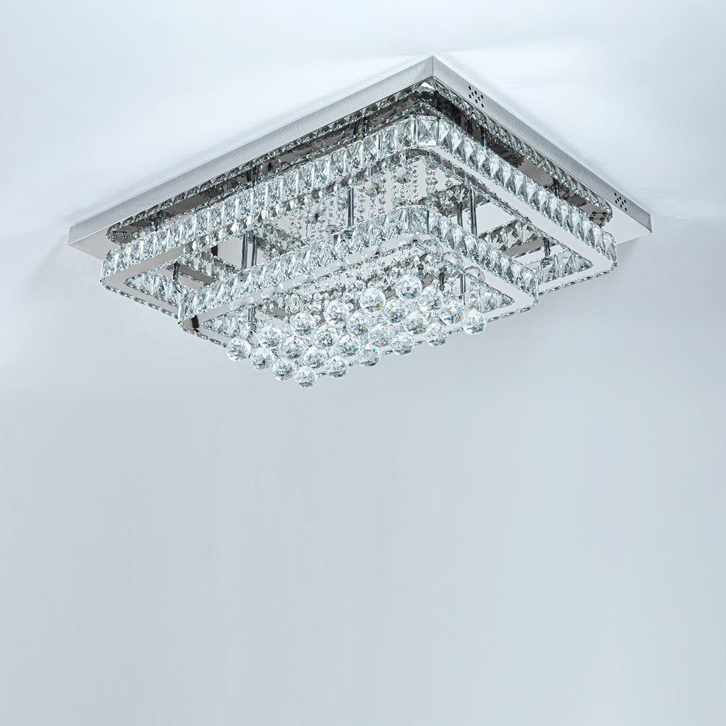 80cm Wide Double-Tier Crystal LED Ceiling Light 100W – Living and Home
