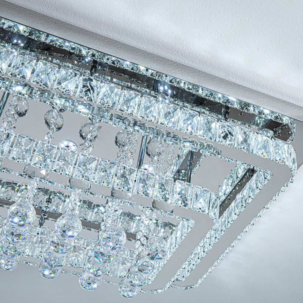100W Wide Square Tiered Crystal LED Ceiling Light 80cm – Living and Home