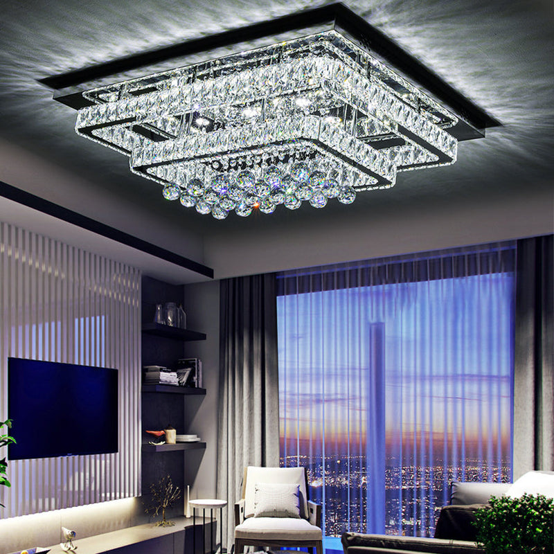 100W Wide Square Tiered Crystal LED Ceiling Light 80cm – Living and Home
