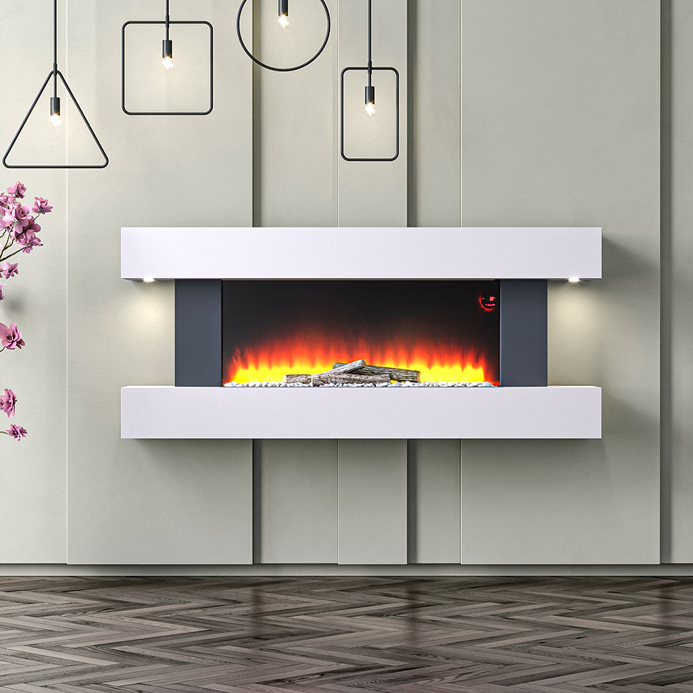 52 Inch Electric Fireplace Set 2kW Wall Mounted Heater Remote Control ...