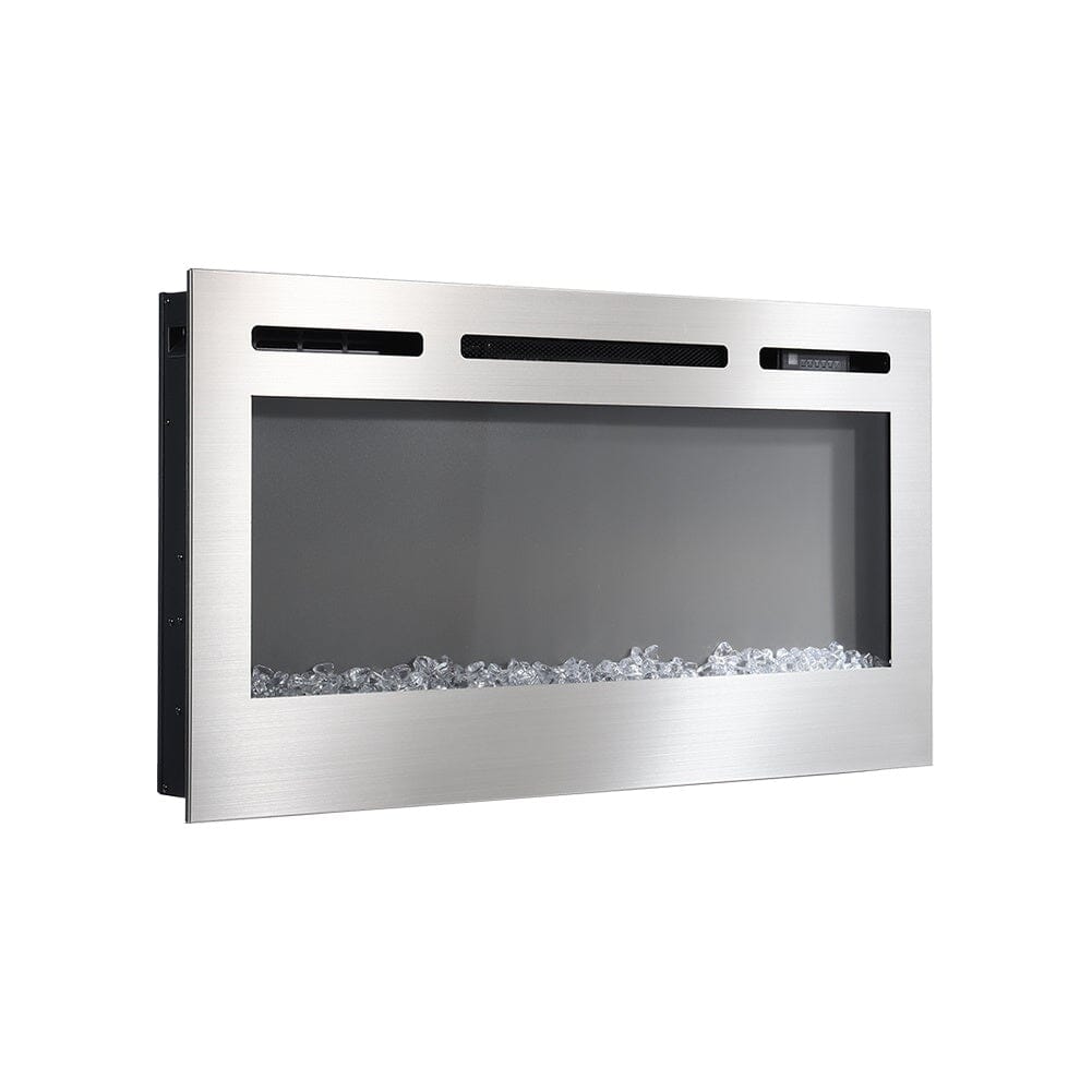 60 Inch Electric Fireplace Silver Recessed Fire with 12 LED Flame Colo ...