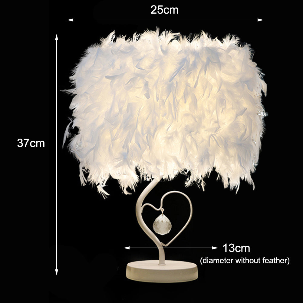 White Feather Table Lamp Bedside Nightstand Lamp with Heart Shape Base ...