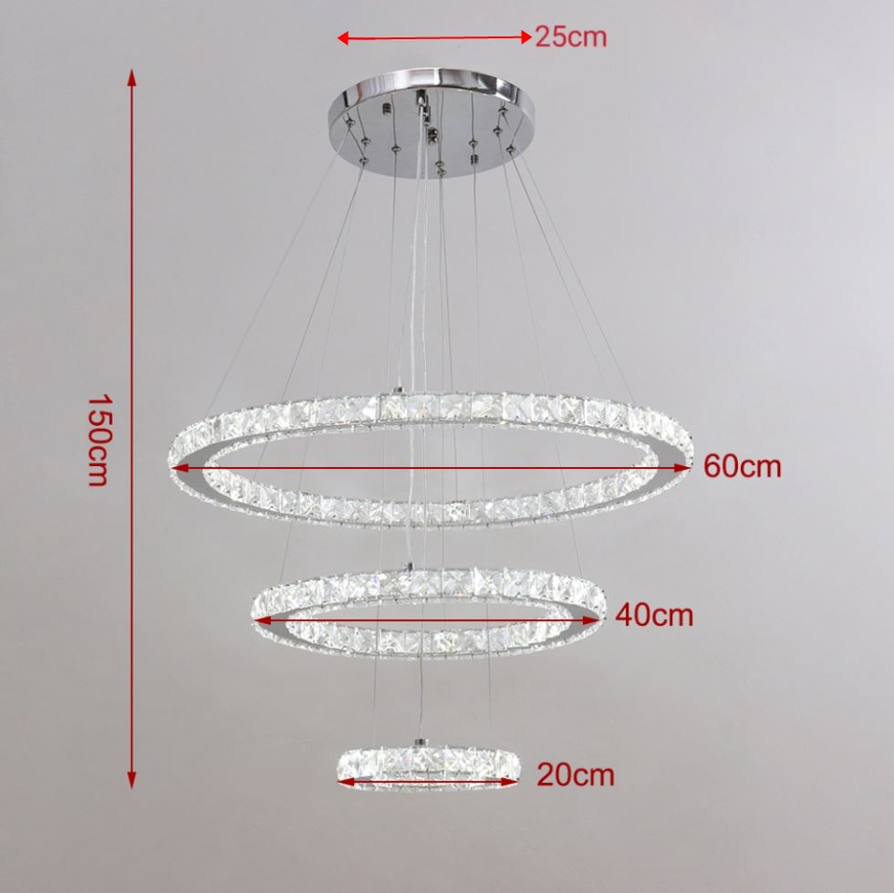 3 Rings Ceiling Light Crystal LED Chandelier Pendant Non-Dimmable ...