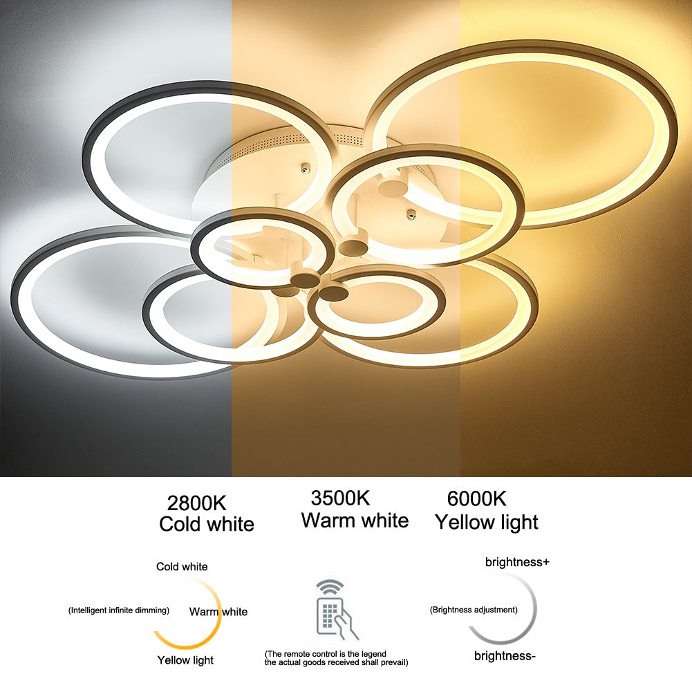 4/6/8 Rings LED Semi-Flush Ceiling Light Dimmable/Non-Dimmable – Living ...